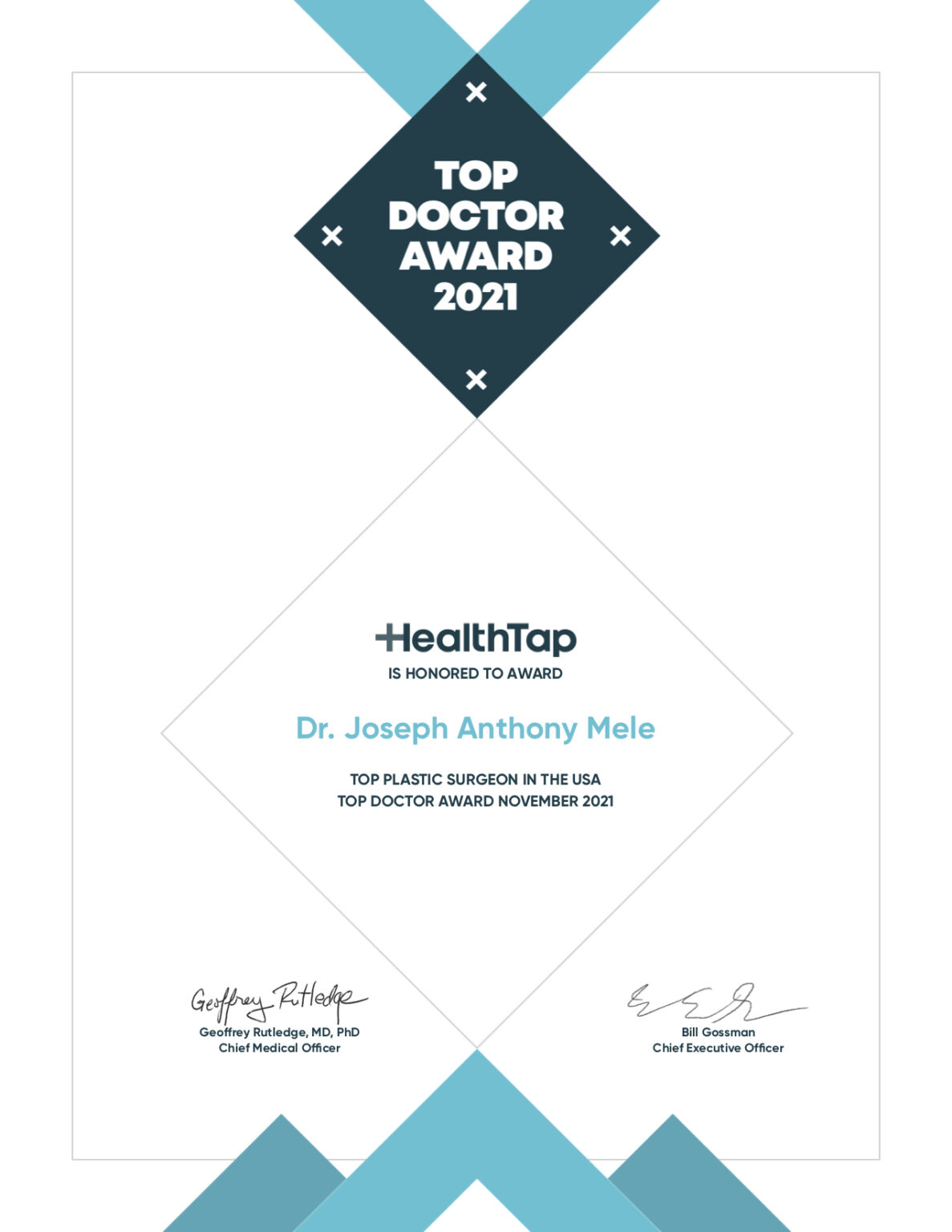 Dr. Joseph Mele Wins Top Doctor Award for Top Plastic Surgeon in the USA